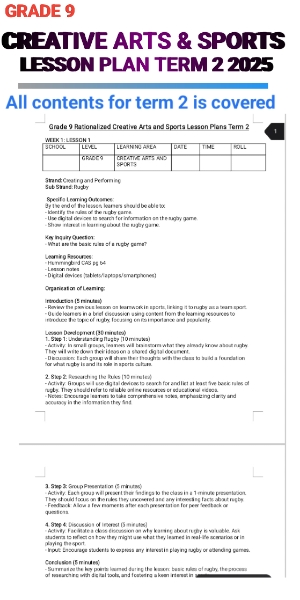 Grade 9 Creative arts and sports lesson plan term 2 2025