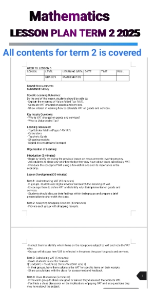 Grade 9 mathematics lesson plan term 2 2025