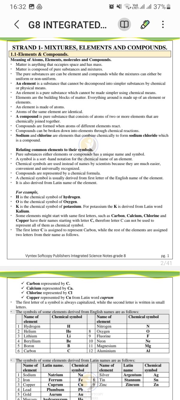 Grade 8 Integrated Science rationalised notes