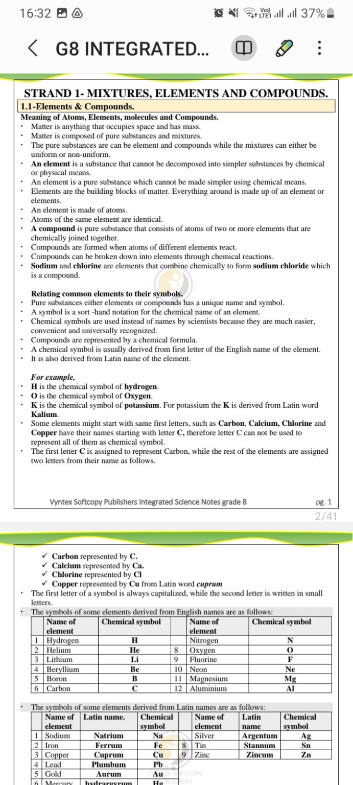 Integrated Science grade 9 rationalised notes