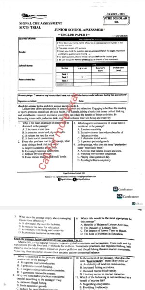 Signal 006 Grade 9 exams 2025