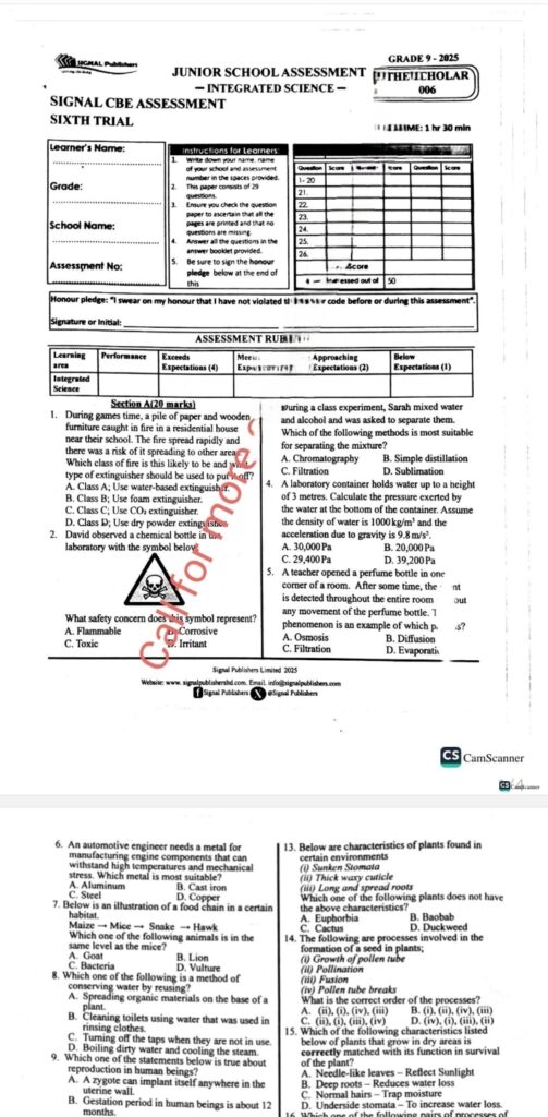Signal 006 Grade 9 exams 2025
