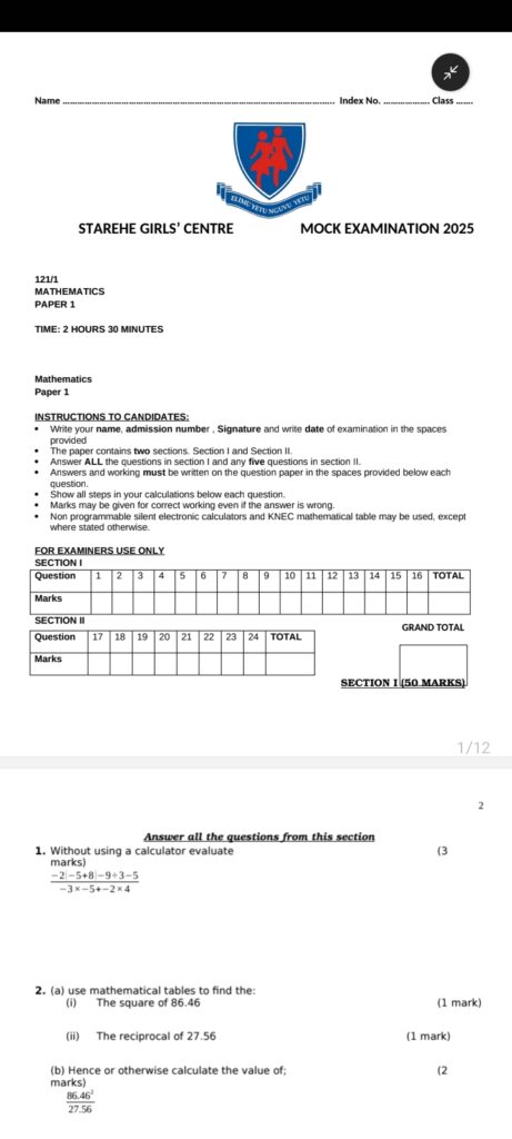 Kapsabet 2025 mock exams