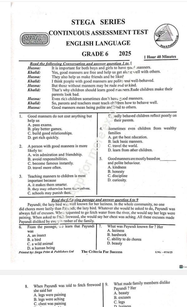 Stega 007 grade 6 2025