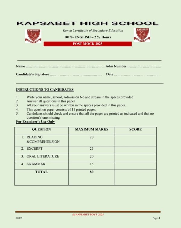 MARANDA HIGH SCHOOL MOCK EXAMS 2025