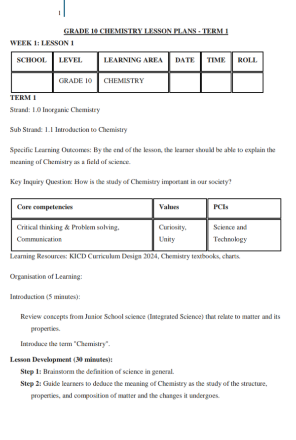 Business studies Grade 10 lesson plan term 1