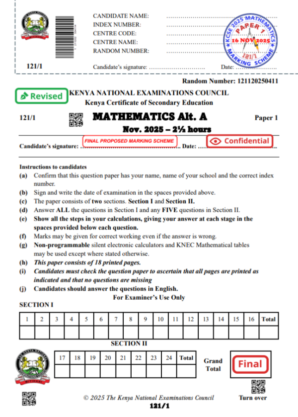 KCSE 2025 past papers with marking schemes