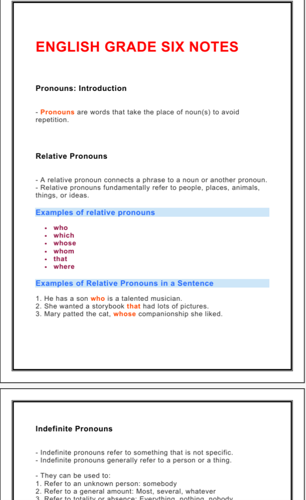 English grade 6 notes